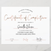 Award Certificate of Completion Bronze Rose Gold | Zazzle