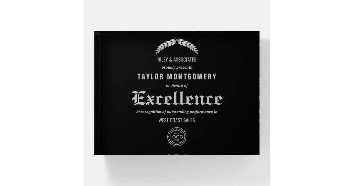 Award of Excellence Business Logo Glass Paperweight | Zazzle