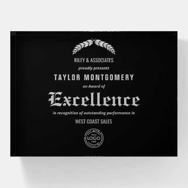 Award of Excellence Business Logo Glass Paperweight | Zazzle