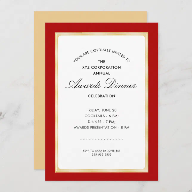Awards Dinner Celebration | Red and Gold Invitation | Zazzle