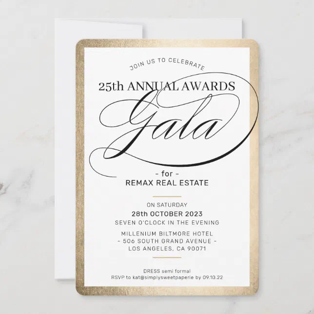AWARDS GALA DINNER elegant business gold black Invitation | Zazzle