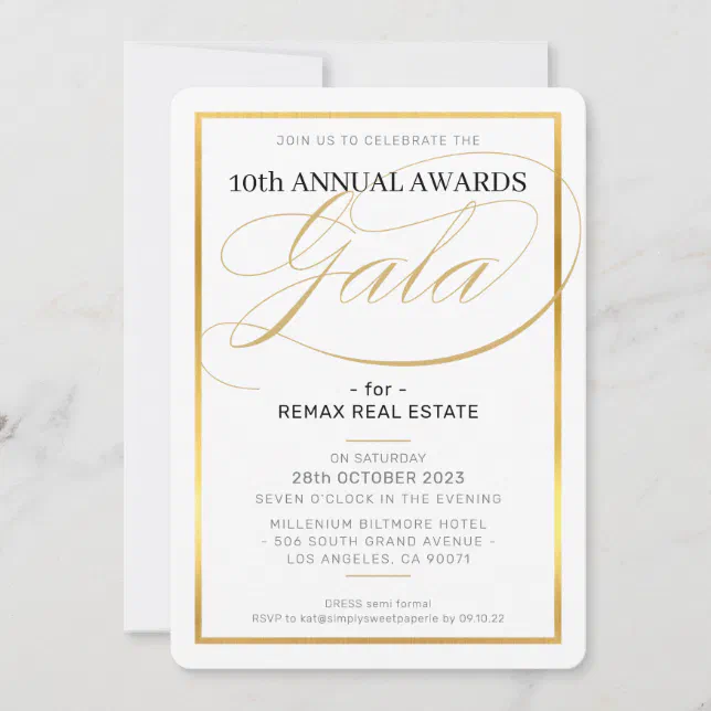 AWARDS GALA DINNER modern business elegant gold Invitation | Zazzle