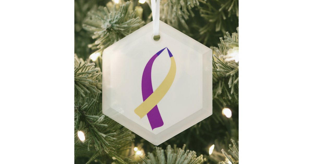 Awareness Ribbon (Bladder Cancer) Badge Holder Glass Ornament | Zazzle