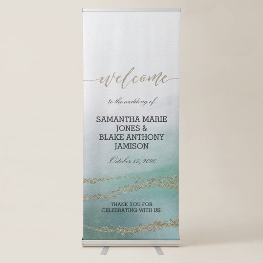 Awash Elegant Watercolor in Ocean Wedding Welcome Retractable Banner ...