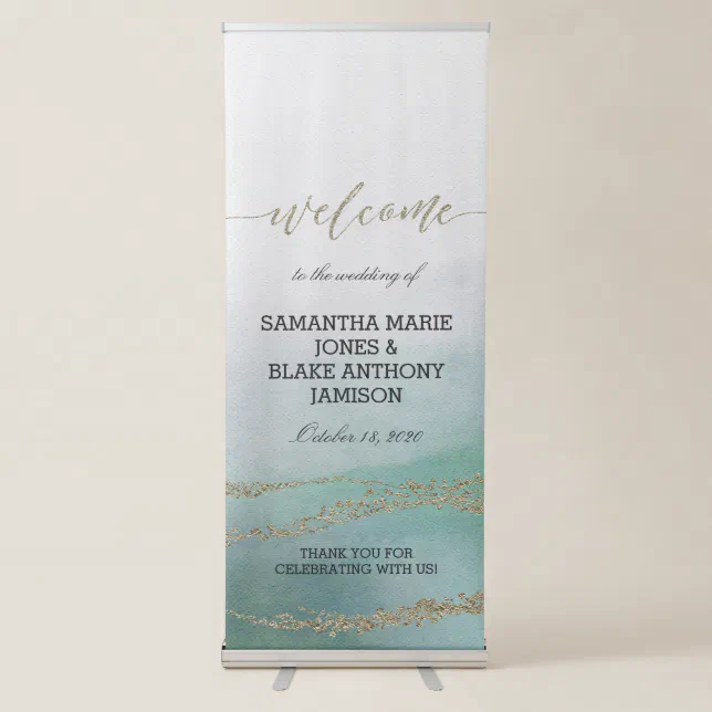 Awash Elegant Watercolor in Ocean Wedding Welcome Retractable Banner ...
