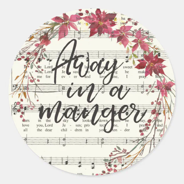 Away in a Manger Christmas Hymn Sticker | Zazzle