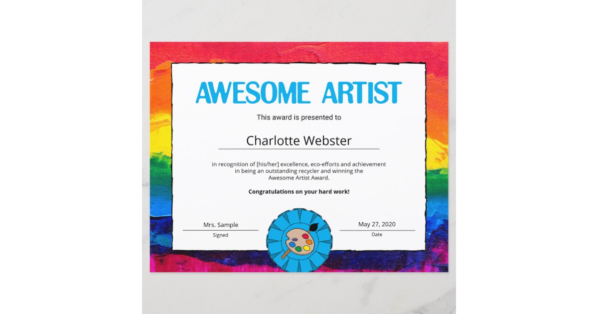 Awesome Artist Certificate of Achievement PDF | Zazzle
