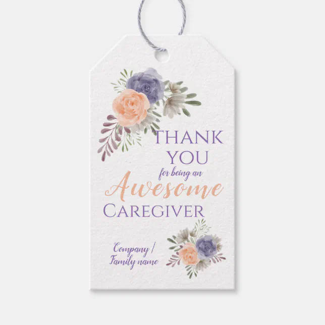 Awesome Caregiver Appreciation Floral Peony Gift Tags | Zazzle