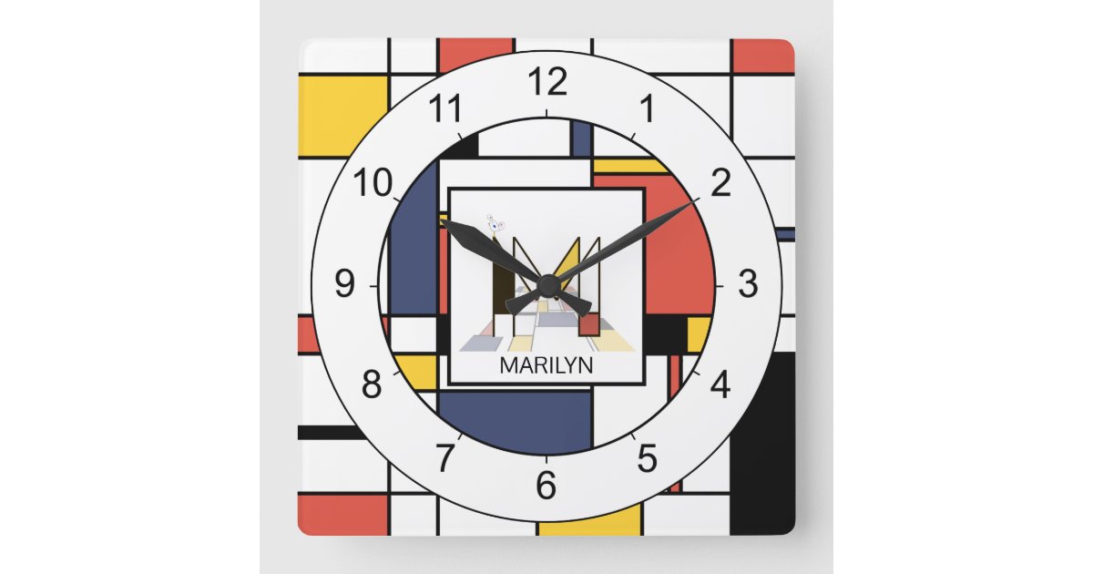 Awesome Neoplasticism Art Monogram. Letter M Square Wall Clock | Zazzle
