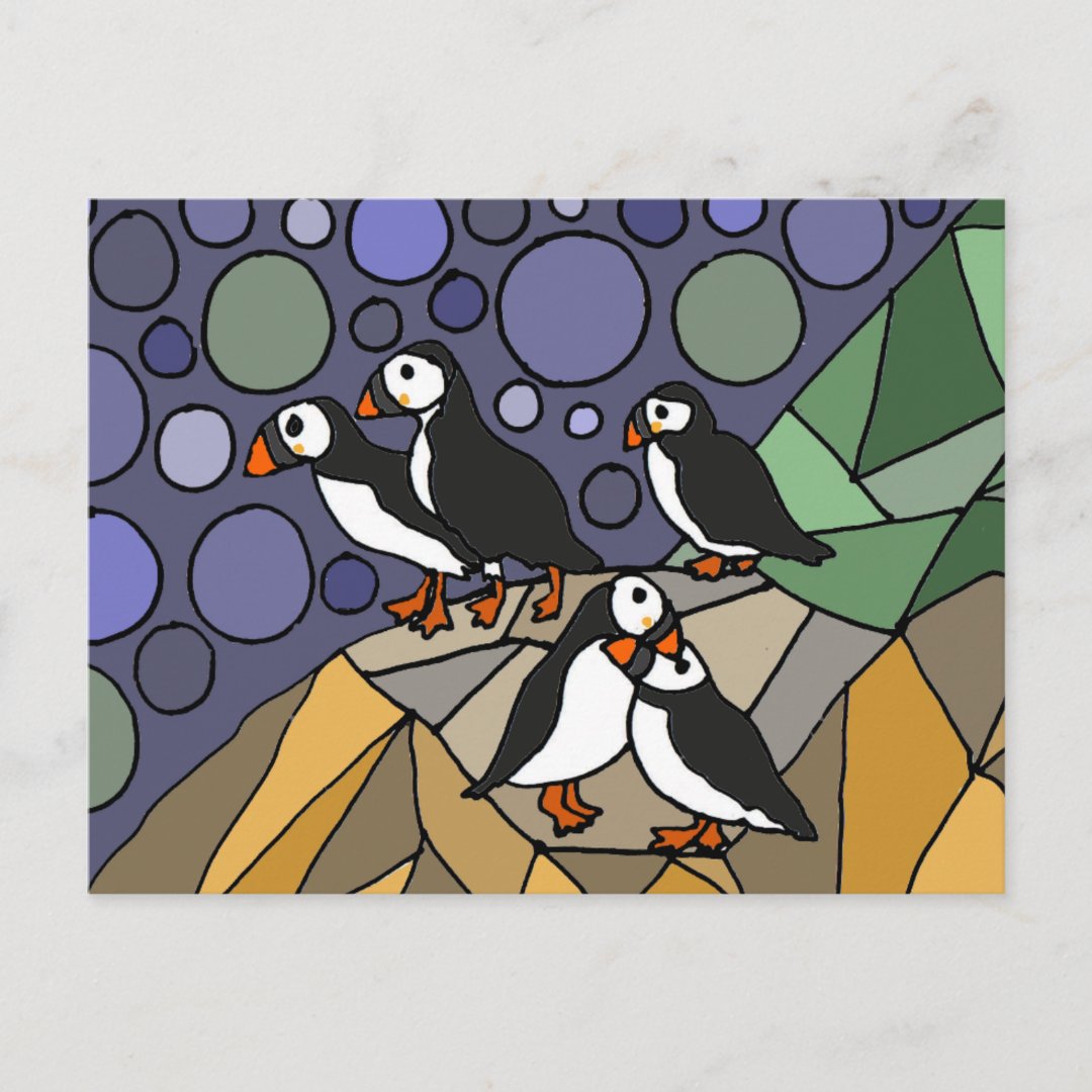 Awesome Puffin Bird Art Abstract Original Postcard | Zazzle