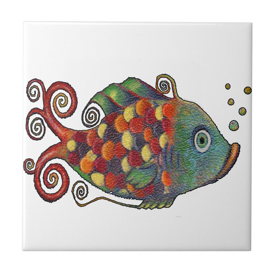 Awesome Rainbow Whimsical Fish Artsy Hippie Cool Tile | Zazzle