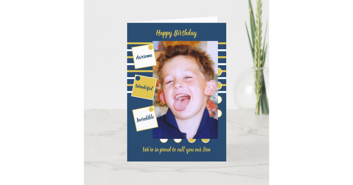 Awesome Son blue and gold Birthday Card | Zazzle