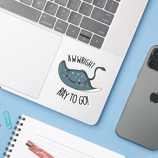 Awww-right Ray To Go Funny Stingray Pun Sticker | Zazzle