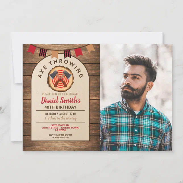 Ax Throwing Birthday Lumberjack Photo Invitation | Zazzle