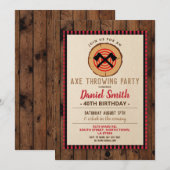 Axe Throwing Birthday Fun Wood Lumberjack Plaid Invitation | Zazzle
