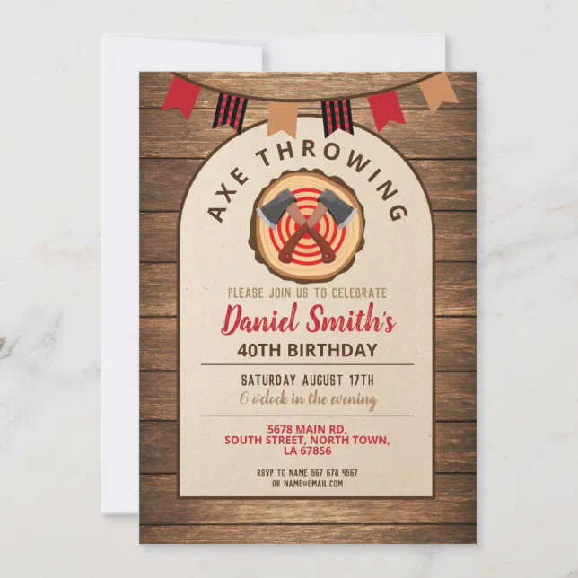 Axe Throwing Birthday Lumberjack Fun Wood Invite | Zazzle