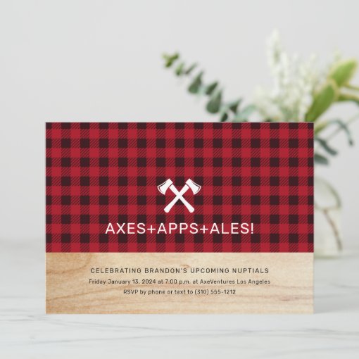 Axe Throwing Buffalo Plaid Party Invitation | Zazzle