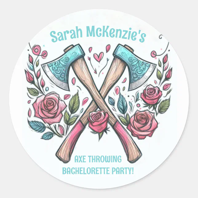 Axes & Roses - Axe Throwing Bachelorette Party Classic Round Sticker ...