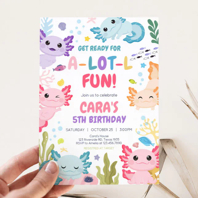 Axolotl Alotl Fun Birthday Party Invitation | Zazzle