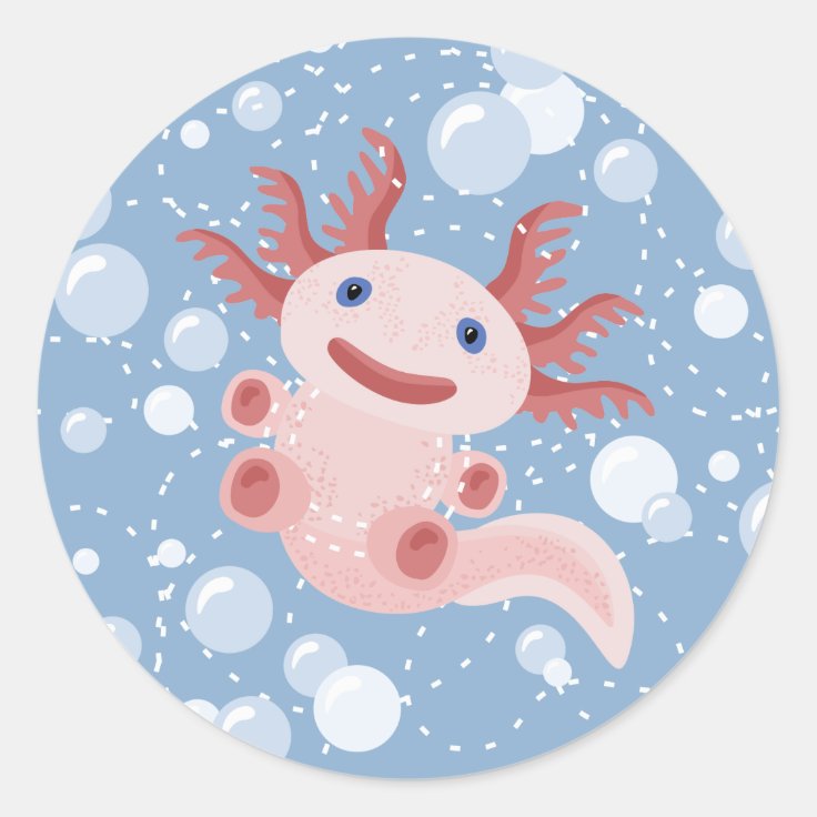 Axolotl and the Bubbles Bold Vector Design Classic Round Sticker | Zazzle