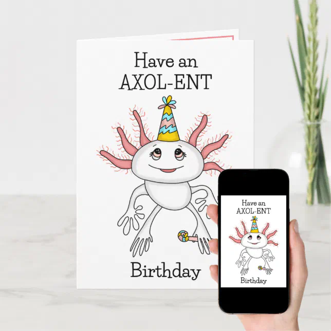 Axolotl Birthday Card with Coloring Page Inside | Zazzle