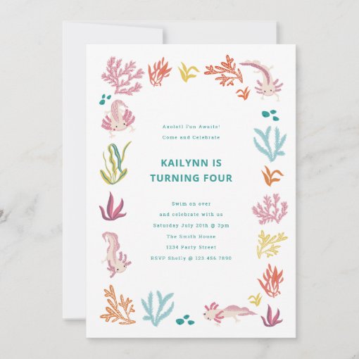 Axolotl Birthday Party Invitation | Zazzle
