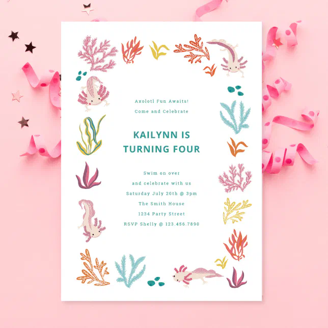 Axolotl Birthday Party Invitation | Zazzle