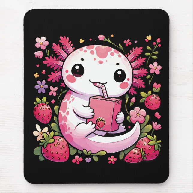 Axolotl Drinking Japanese Strawberry Milk Mouse Pad | Zazzle