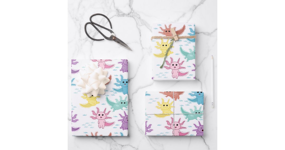 Axolotl Kids Cute Salamander Pattern Wrapping Paper Sheets | Zazzle