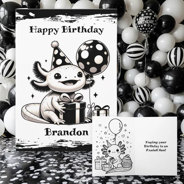 Axolotl Themed Birthday with Coloring Page Card | Zazzle