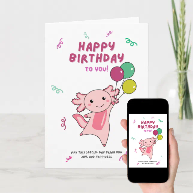 Axolotl Wishes Happy Birthday To You Axolotls Card | Zazzle