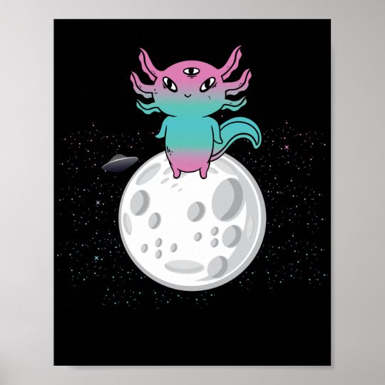 Axolotls Axolotl Alien Moon Kawaii Poster | Zazzle.com