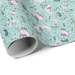Axolotls in Blue Wrapping Paper | Zazzle