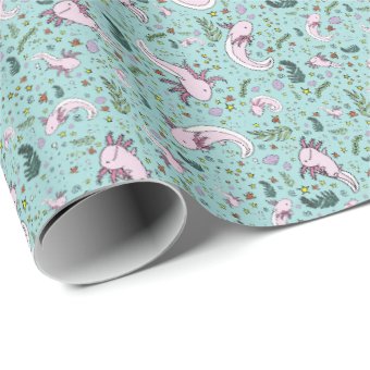 Axolotls in Blue Wrapping Paper | Zazzle