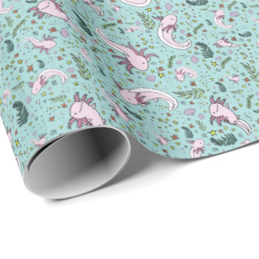 Axolotls in Blue Wrapping Paper | Zazzle