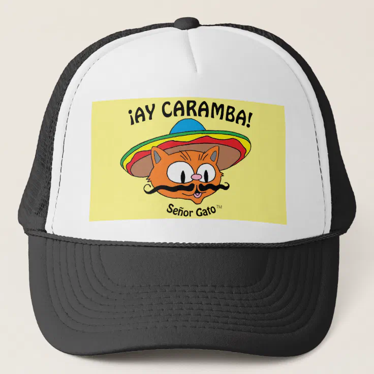 ¡AY CARAMBA! Senor Gato Mexican Cartoon Cat Trucker Hat | Zazzle