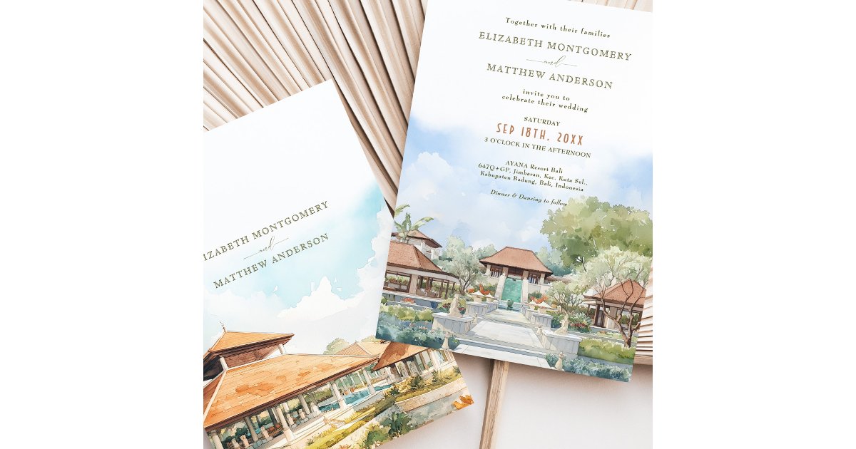 AYANA Resort | BALI Wedding Watercolor Scenery Invitation | Zazzle