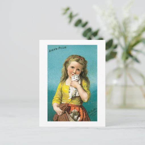 Ayers Pills Girl With Cat Postcard | Zazzle