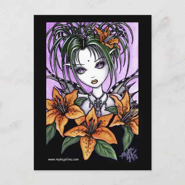 "Ayla" Gothic Tiger Lilly Fairy Postcard | Zazzle
