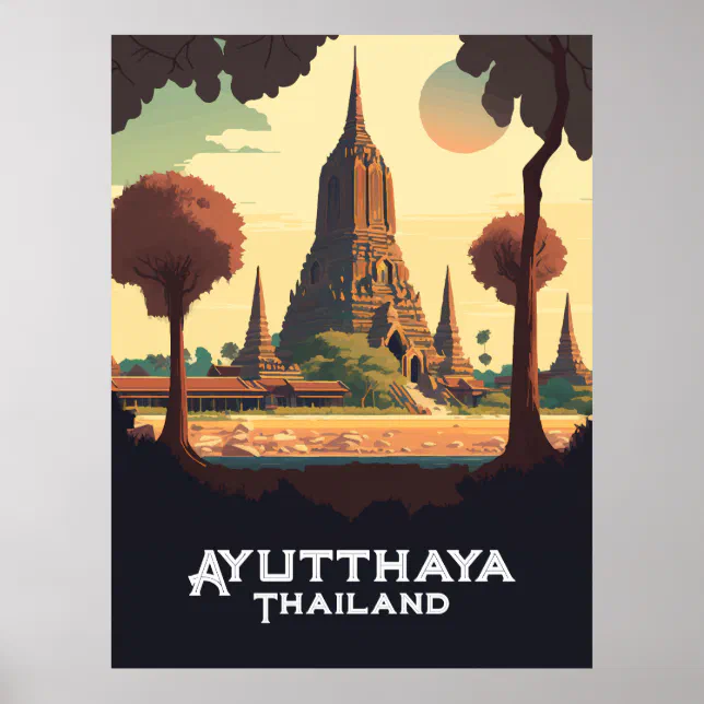 Ayutthaya Thailand Temple Sunset Poster | Zazzle