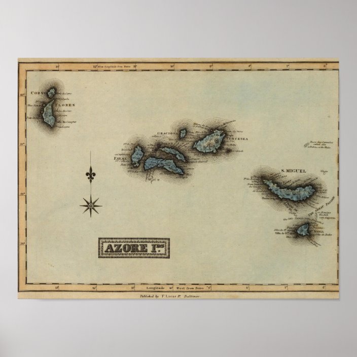 Azore Islands Atlas Map Poster | Zazzle.com