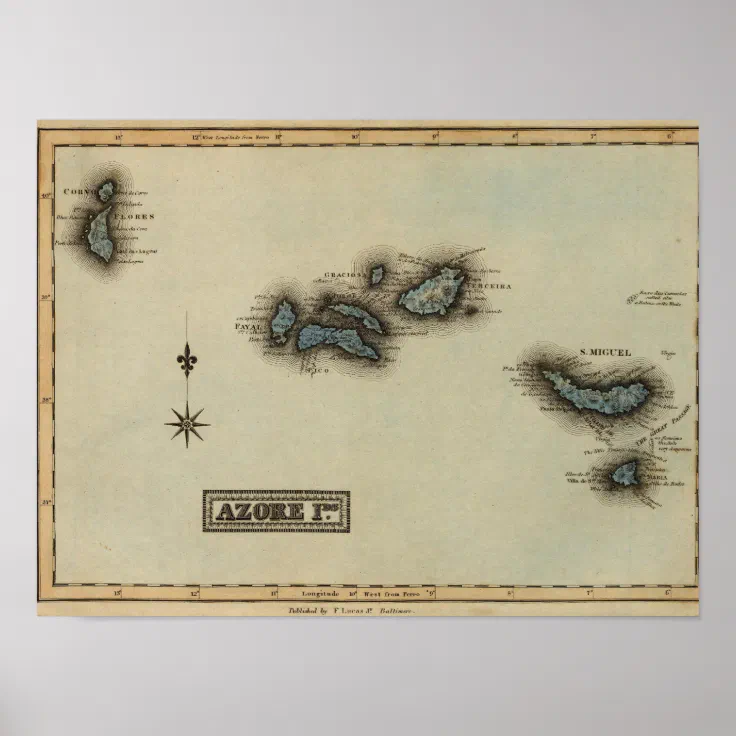 Azore Islands Atlas Map Poster | Zazzle