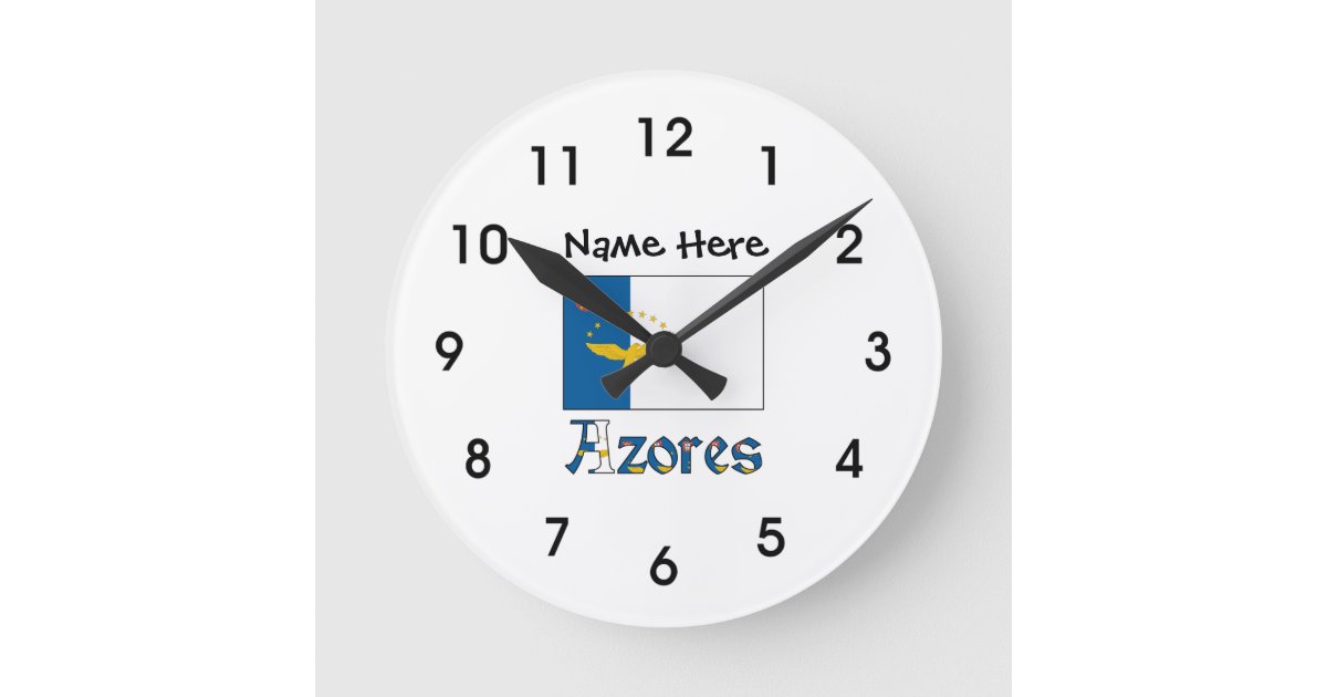 Azores and Azorean Flag with Your Name Large Clock | Zazzle