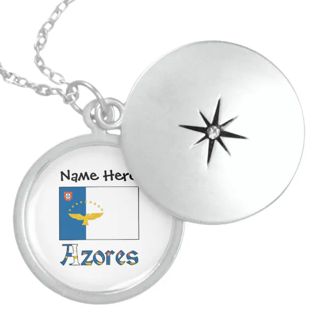 Azores and Azorean Flag with Your Name Locket Necklace | Zazzle