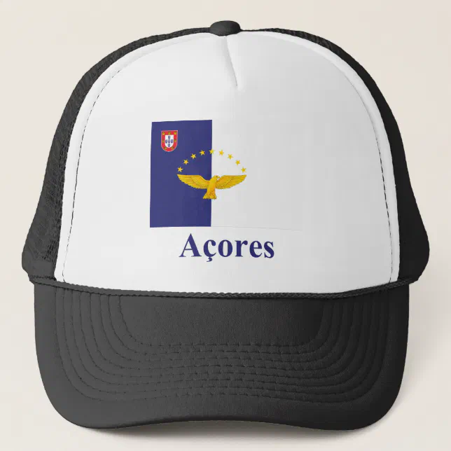 Azores Flag with Name in Portuguese Trucker Hat | Zazzle