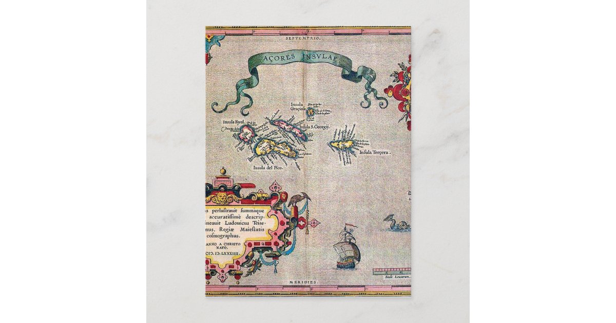 Azores Old Map - Vintage Sailing Exploration Postcard | Zazzle