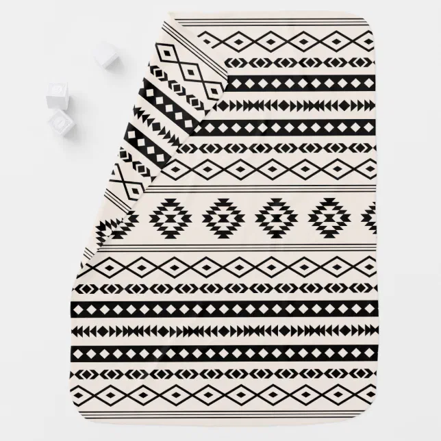 Aztec Black on Cream Mixed Motifs Pattern Baby Blanket | Zazzle