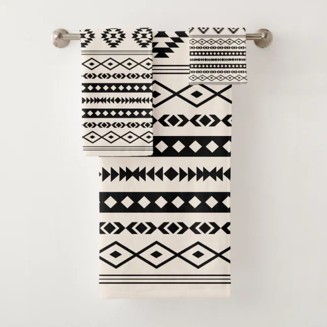 Aztec Black on Cream Mixed Motifs Pattern Bath Towel Set | Zazzle