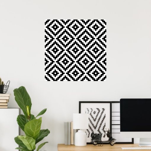 Aztec Block Symbol Big Ptn Black & White I Poster | Zazzle