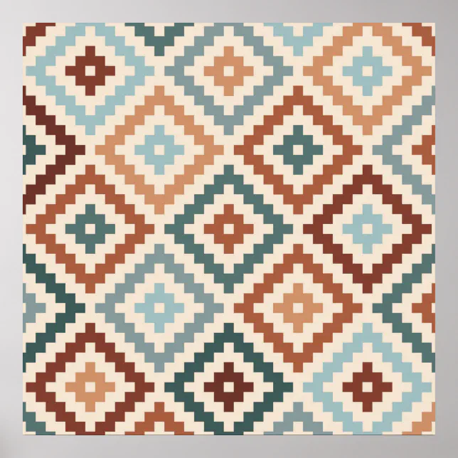 Aztec Block Symbol Big Ptn Teals Crm Terracottas Poster | Zazzle